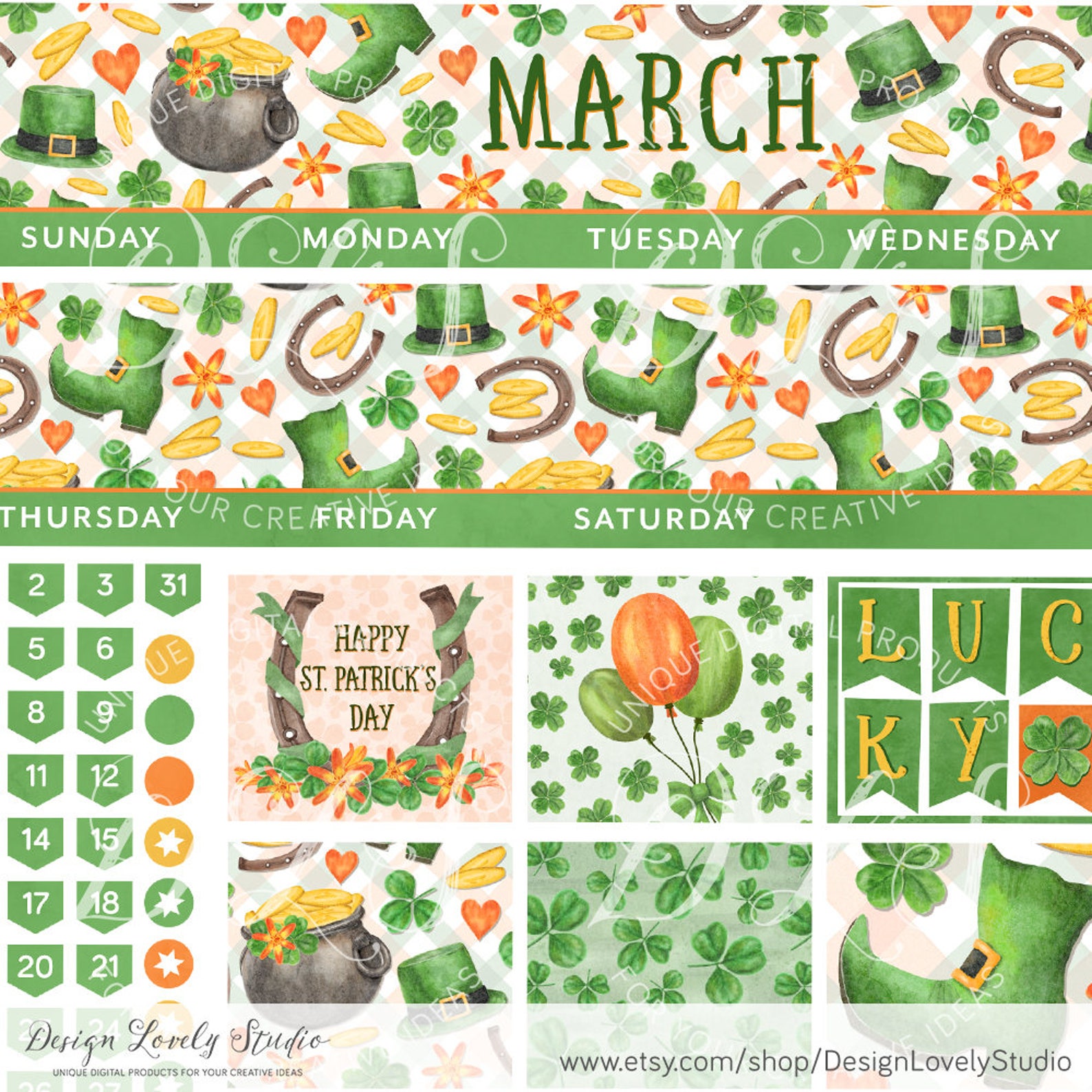 March Monthly Kit Printable March Planner Stickers fits Erin | Etsy