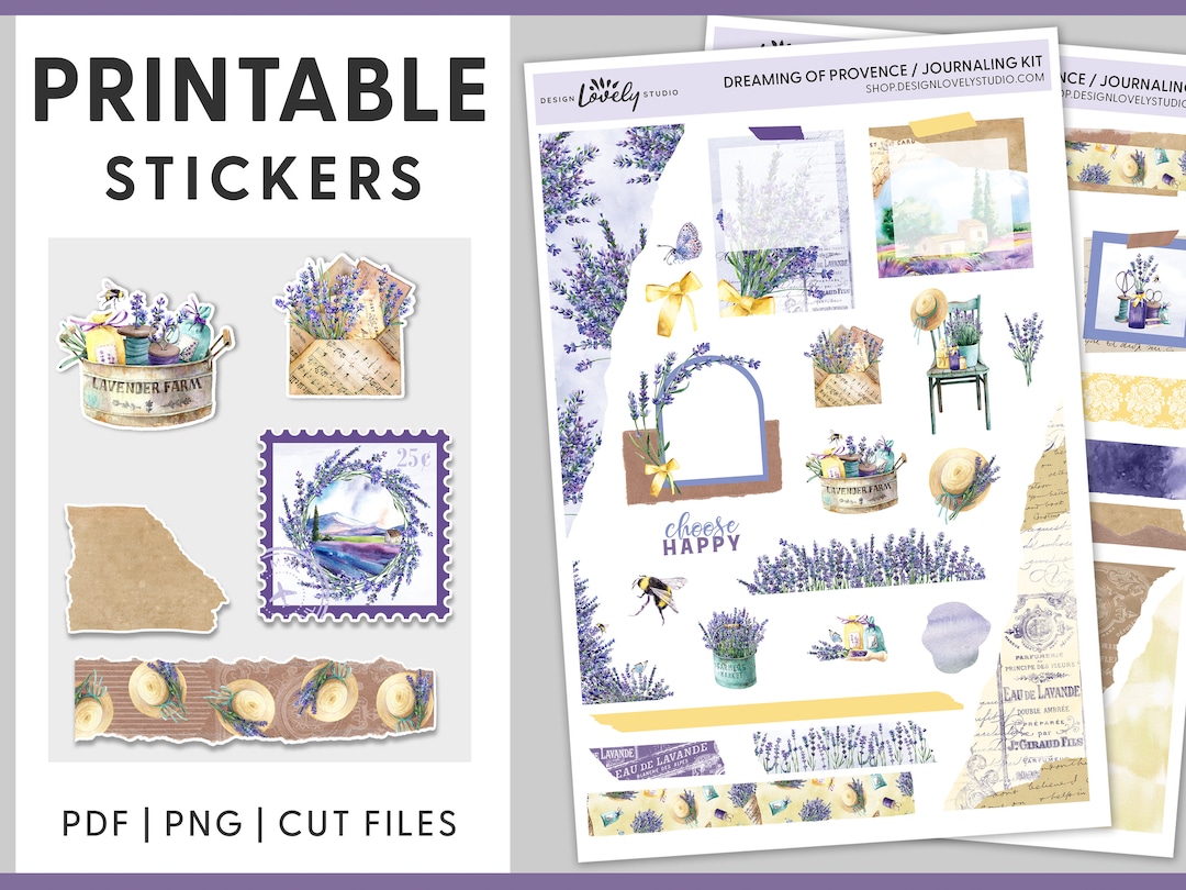 Lavender Journaling Stickers, Floral Planner Stickers, Printable ...