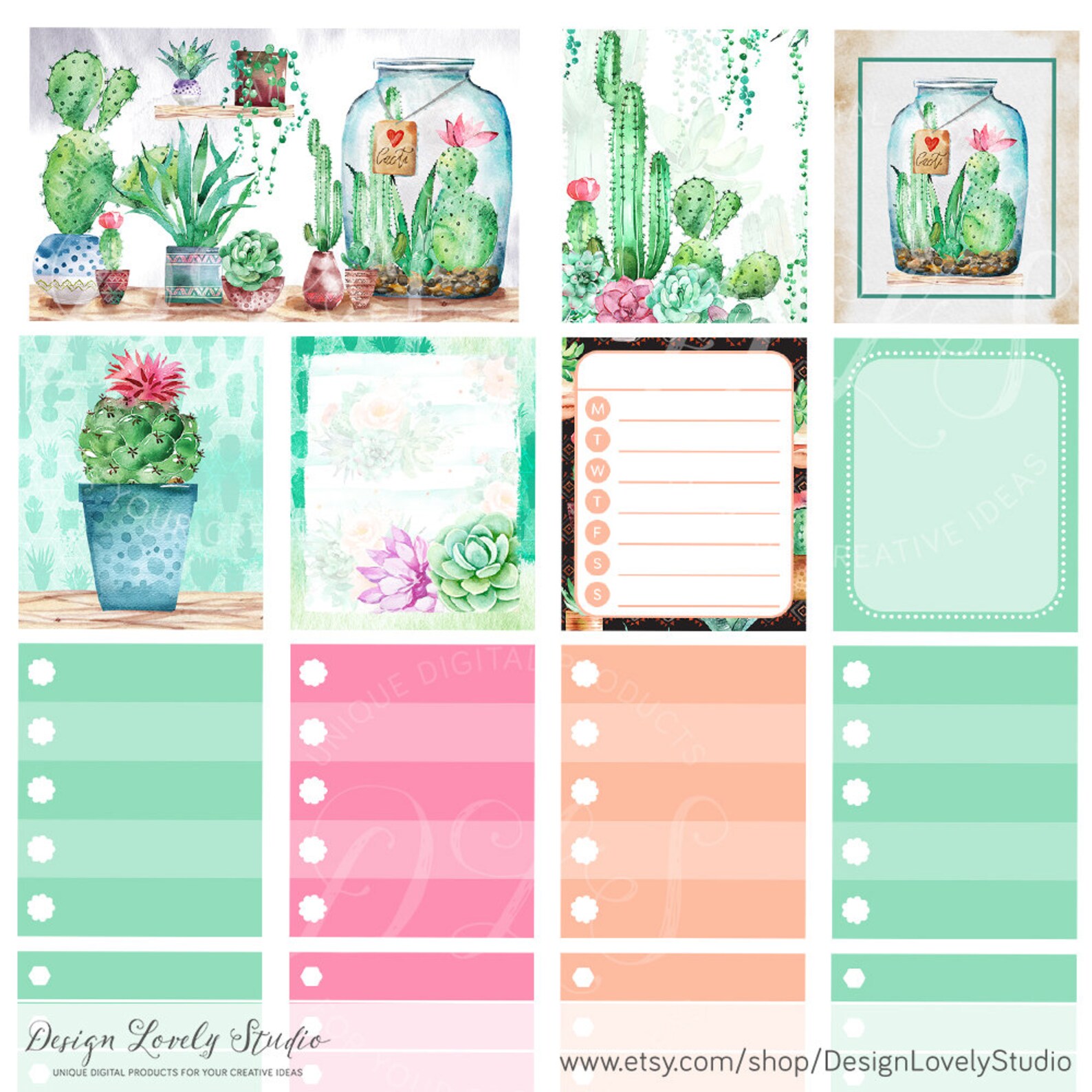 PRINTABLE SUCCULENTS Planner Stickers, Cacti Planner Stickers, Mini ...