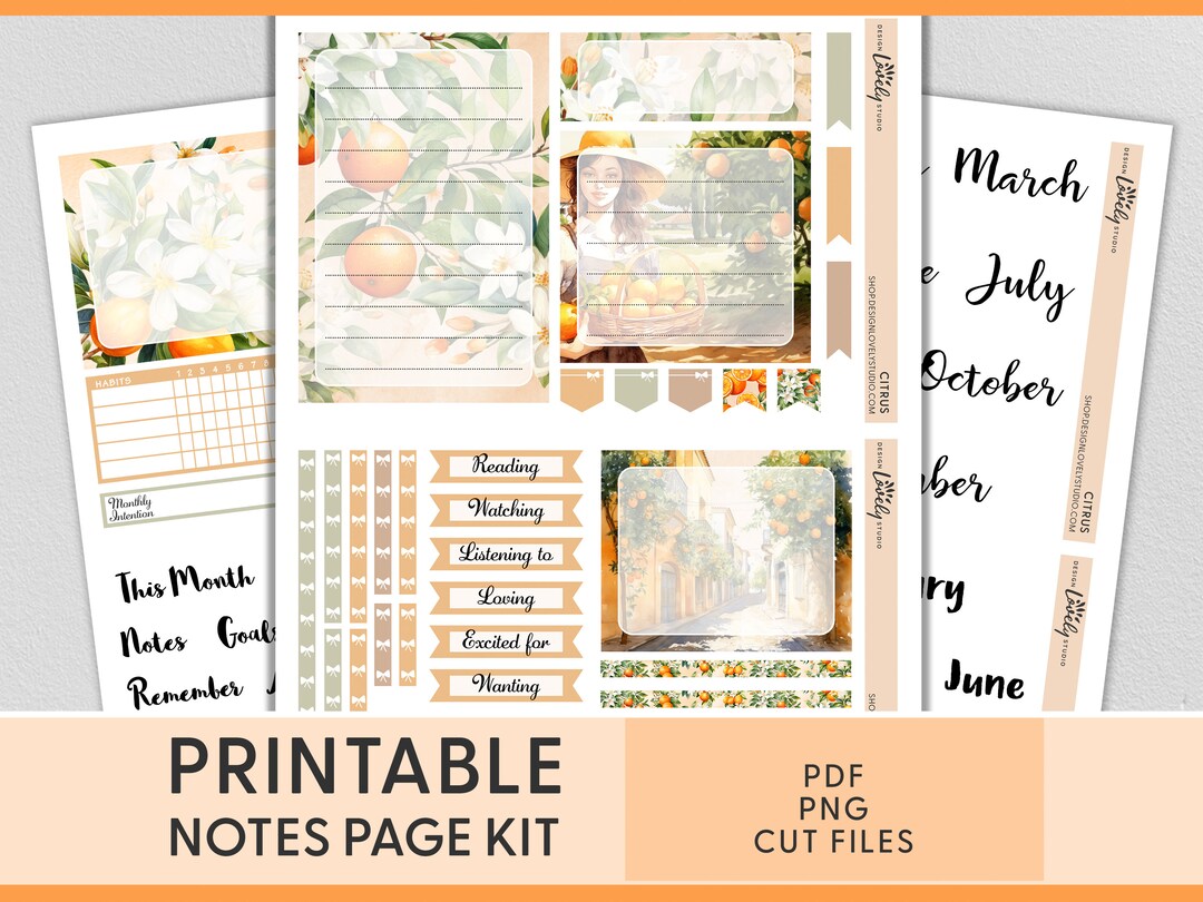 July Notes Page Kit, June Notes Page Kit, August Notes Page Stickers ...