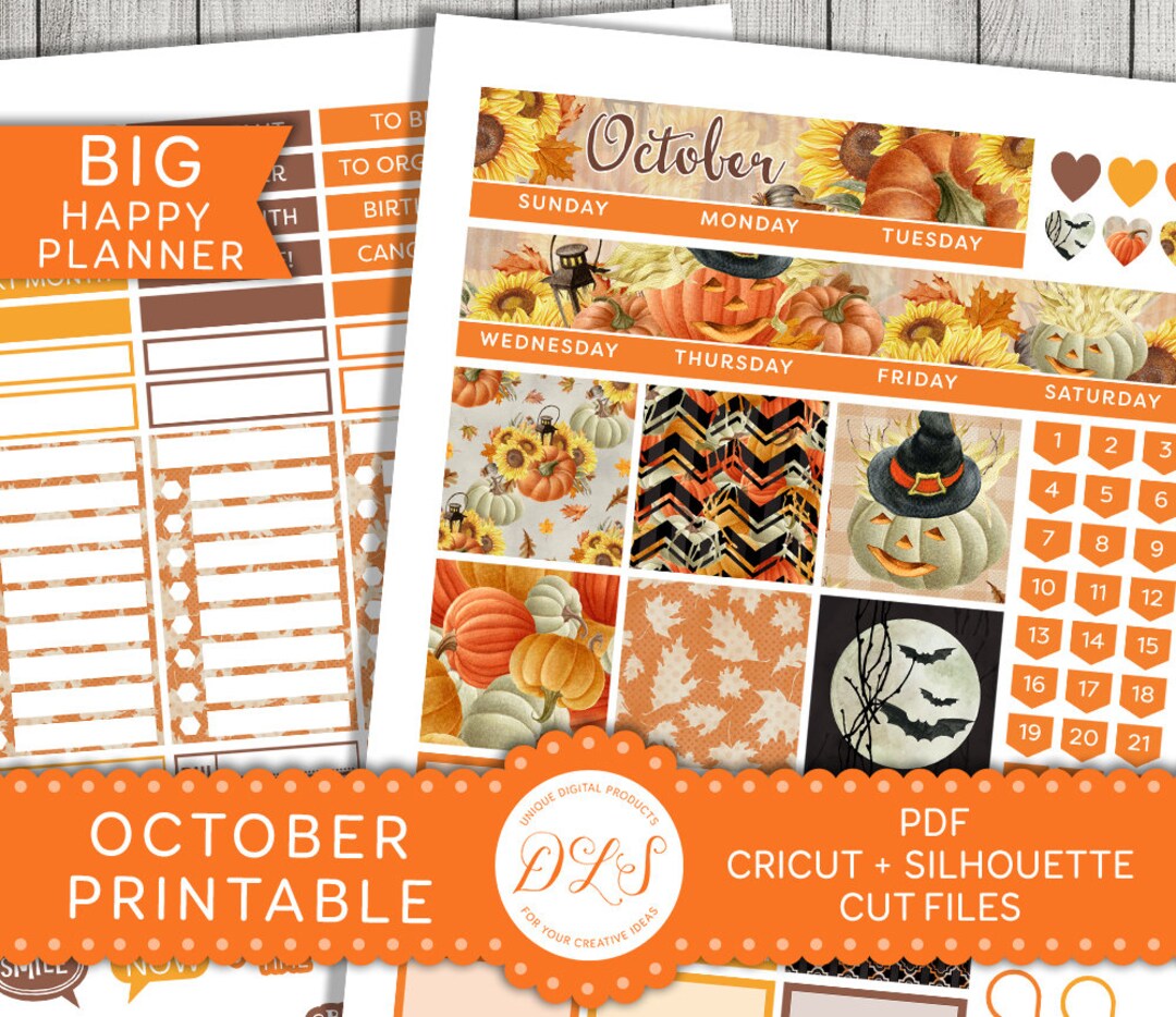 Big Happy Planner October Stickers Kit, Printable October Monthly Kit ...