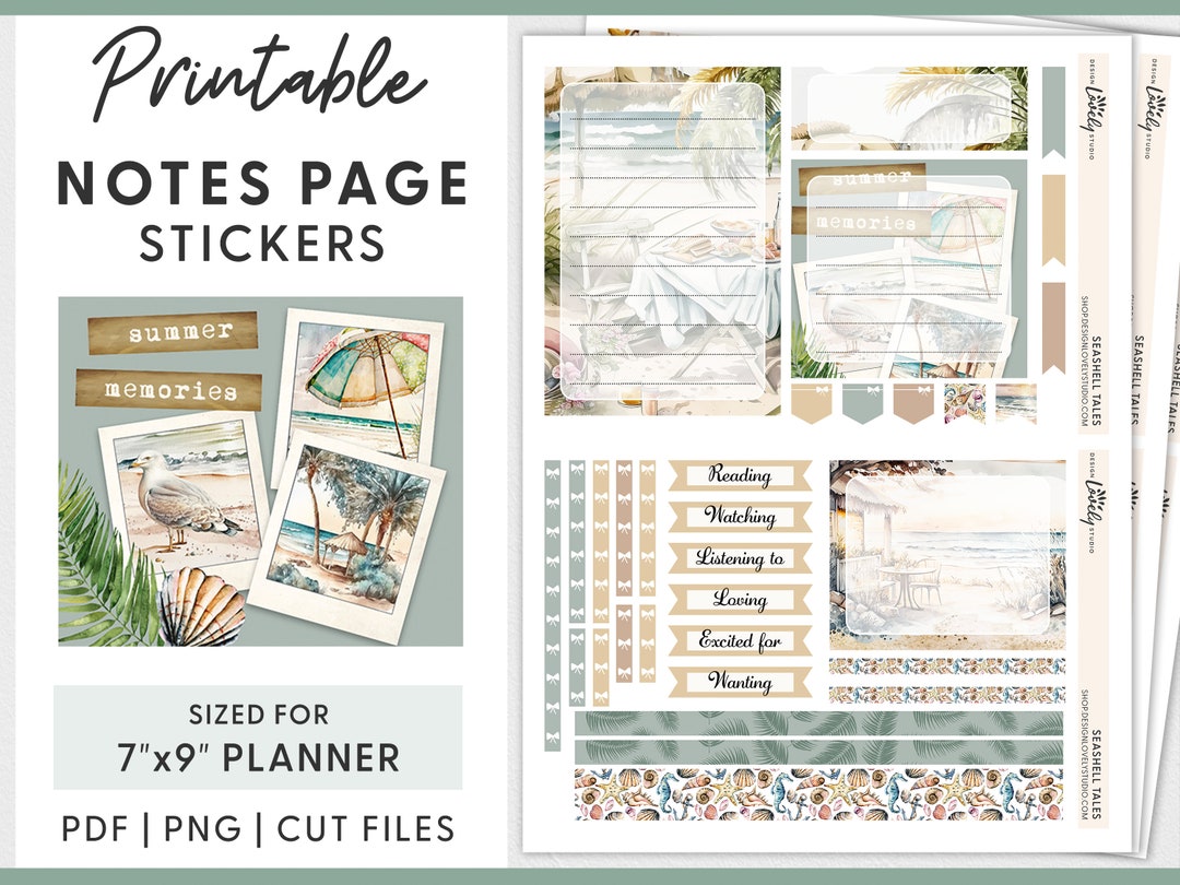 Printable Notes Page Kit, Printable Planner Stickers, Summer Planner ...