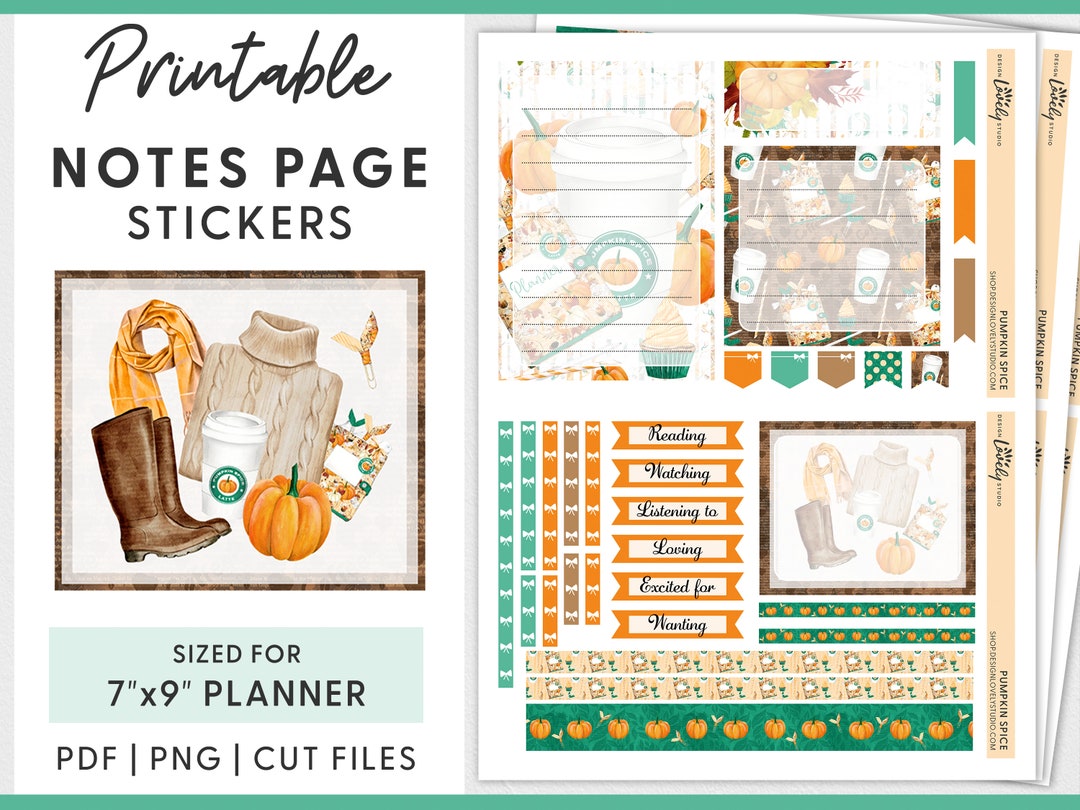 Notes Page Sticker Kit, Printable Planner Stickers, Monthly Sticker Kit ...