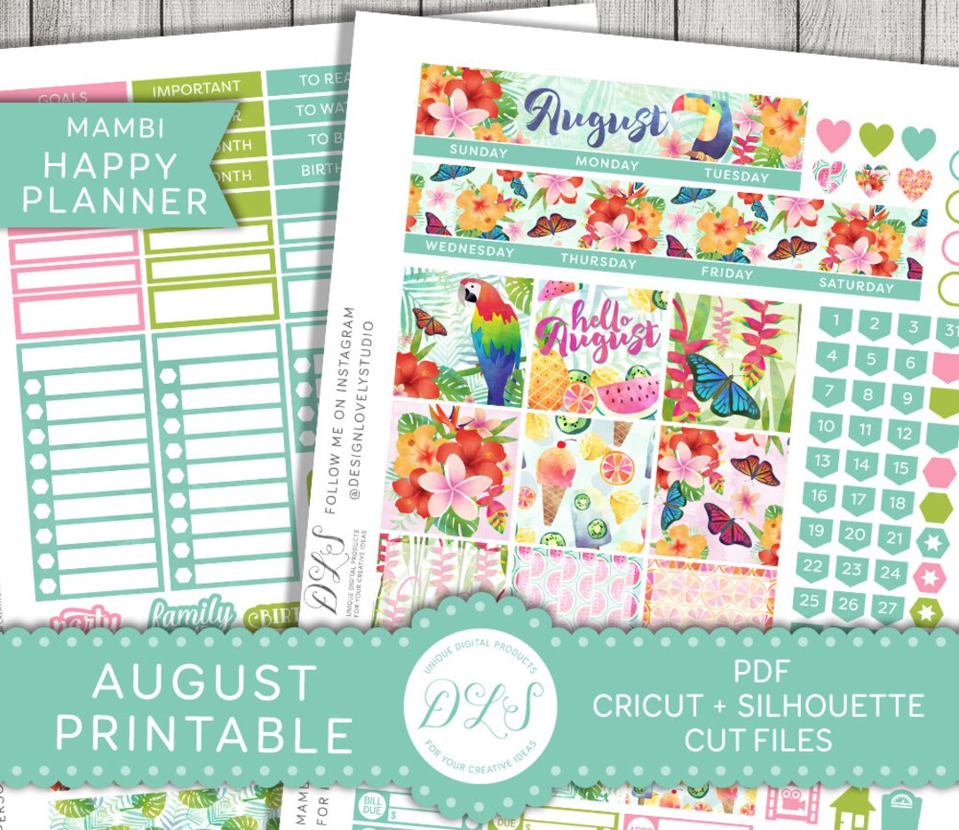 August Monthly Kit, Happy Planner August Stickers, August Monthly ...