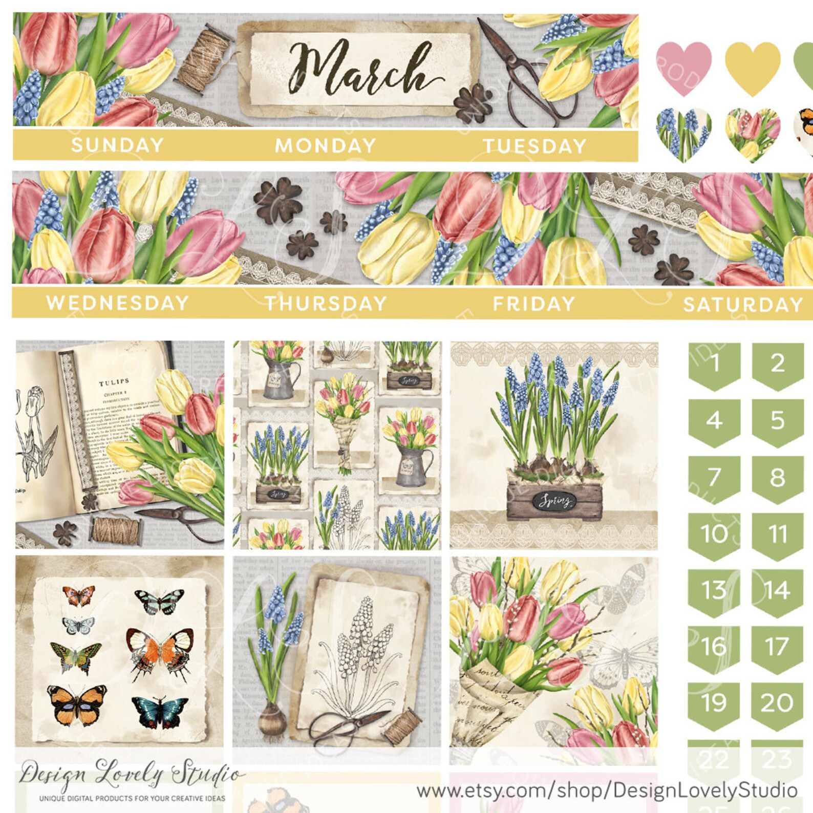 Happy Planner March Monthly Kit, Happy Planner March Printable, Spring ...