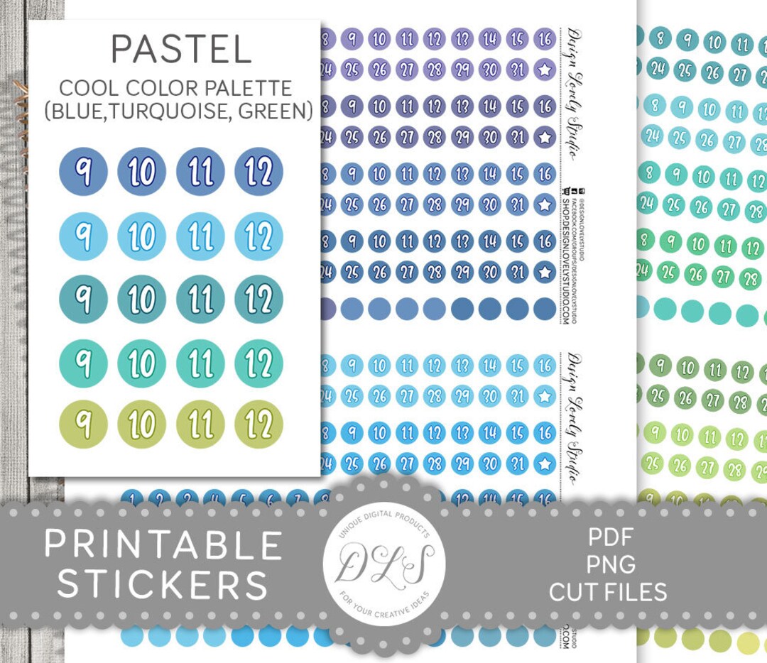 Printable DATE DOT Planner Stickers, Printable Date Cover Stickers ...