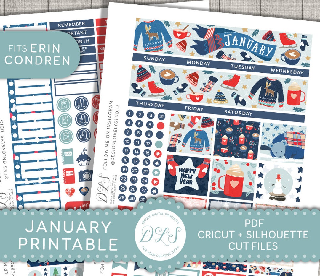 January Monthly Kit, January Planner Stickers, Printable Planner ...