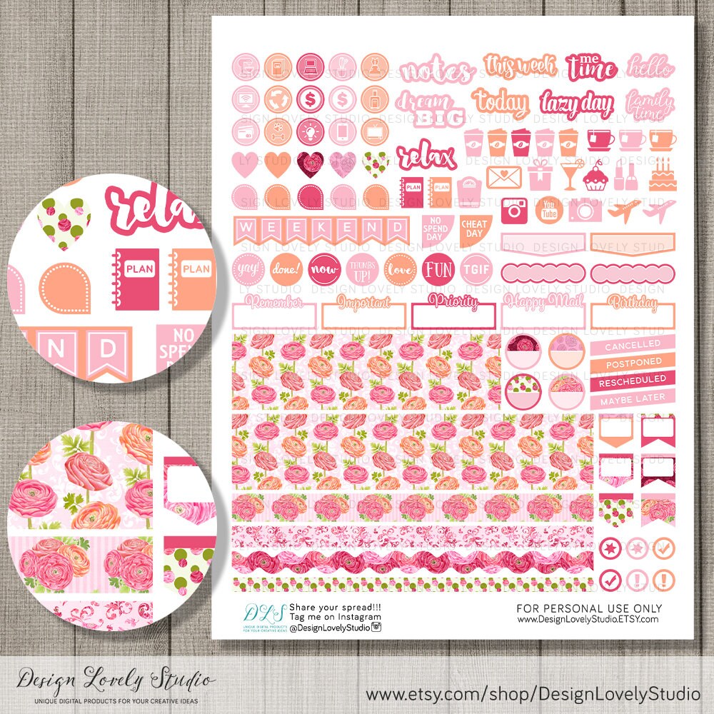 Printable Floral Planner Stickers Vertical Planner Stickers | Etsy