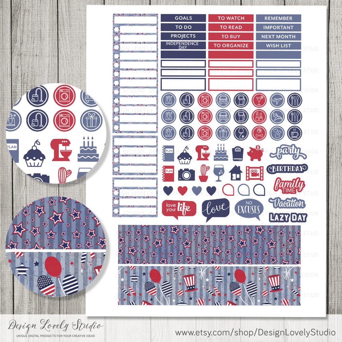 July Monthly View Kit July Monthly Stickers ECLP July - Etsy