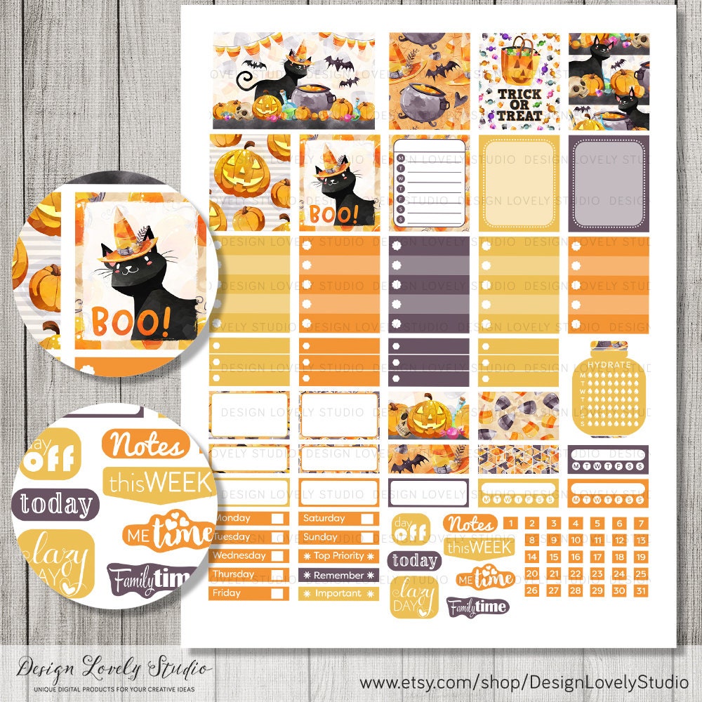 HALLOWEEN Planner Stickers Kit, Mini Happy Planner Weekly Stickers Kit ...