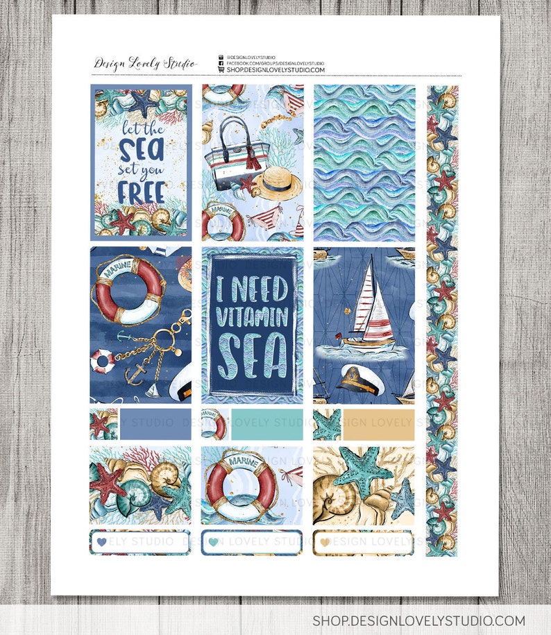 Beach Day Planner Stickers, Big Happy Planner Printable Stickers Kit ...