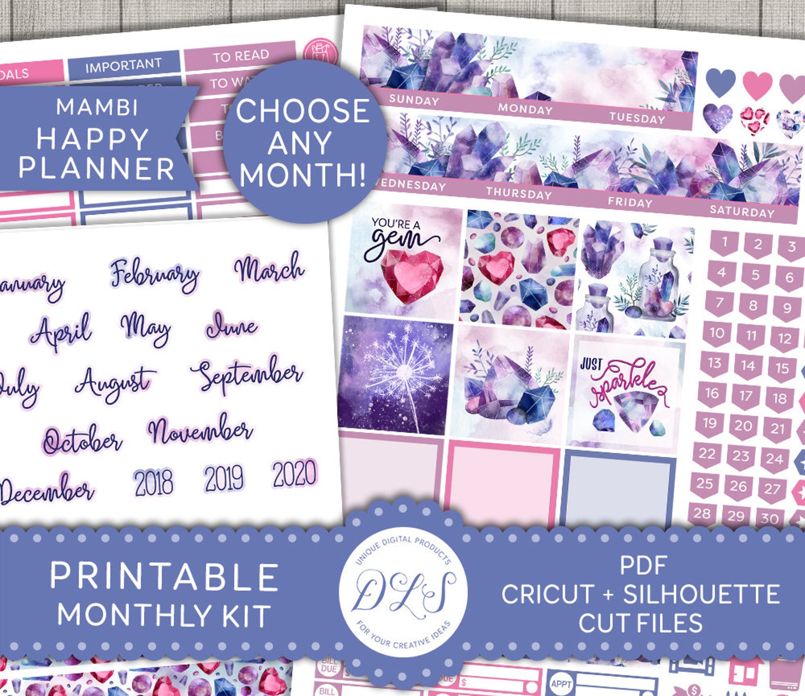 Classic Happy Planner Printable Stickers Monthly Planner | Etsy