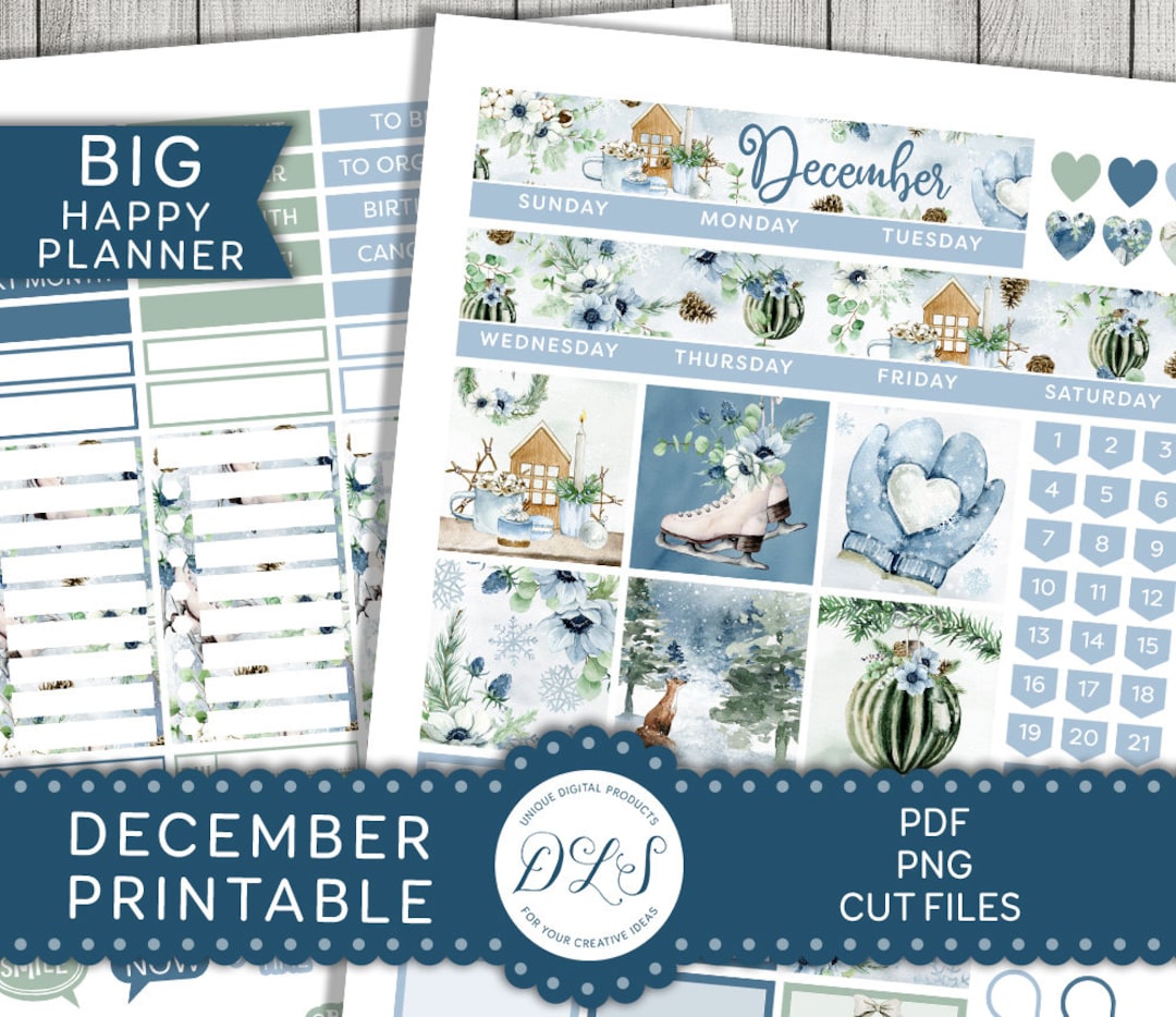 DECEMBER Printable Planner Stickers, Big Happy Planner Stickers ...