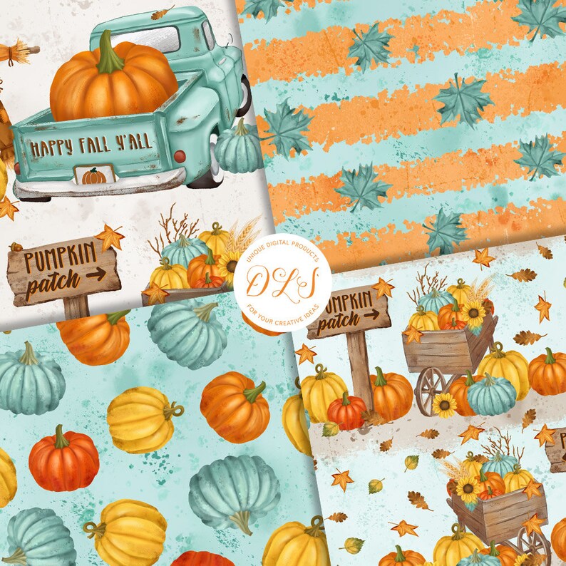 Fall Digital Paper Pumpkin Digital Paper Halloween Digital | Etsy