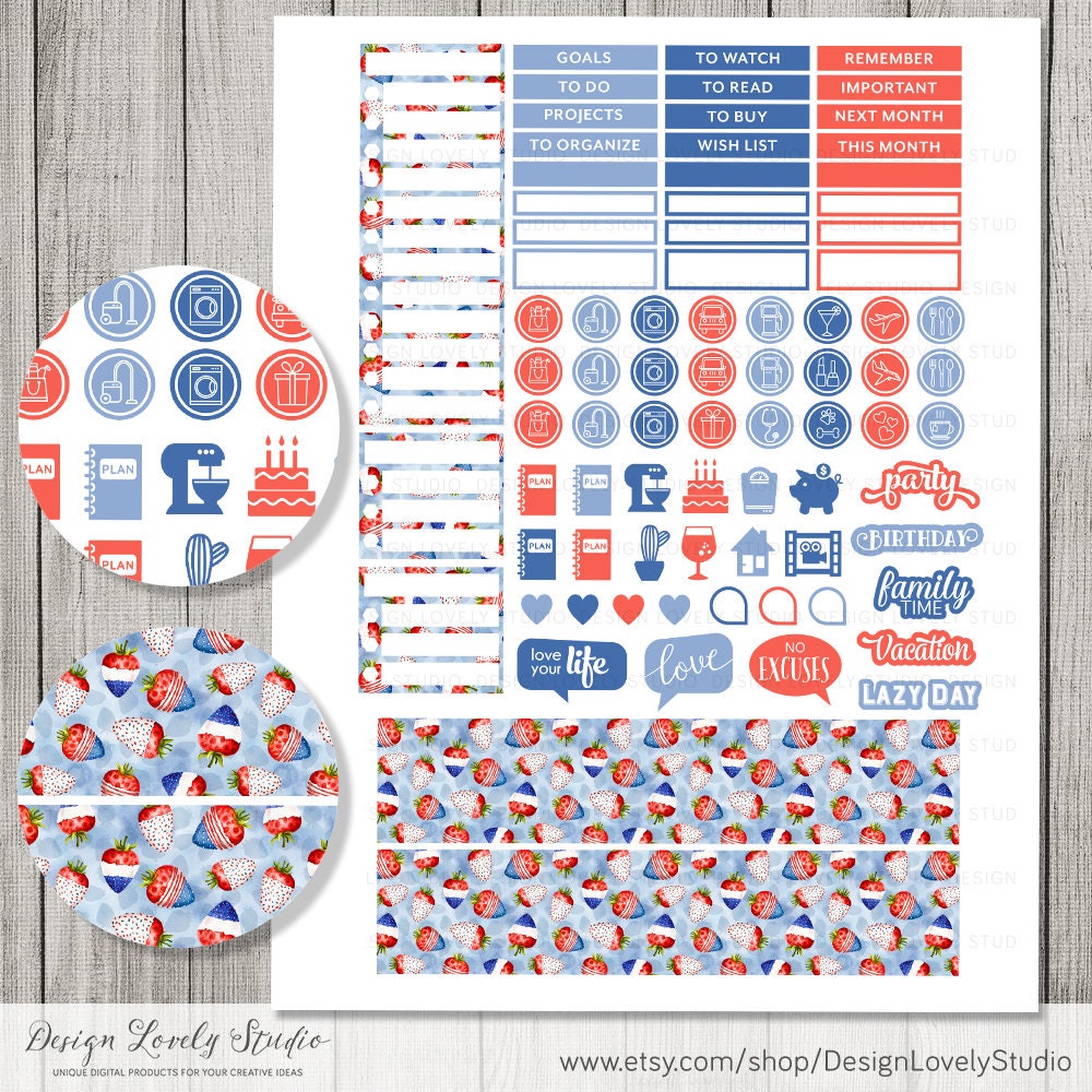 Printable JULY Monthly Stickers Kit Fits Erin Condren Life - Etsy