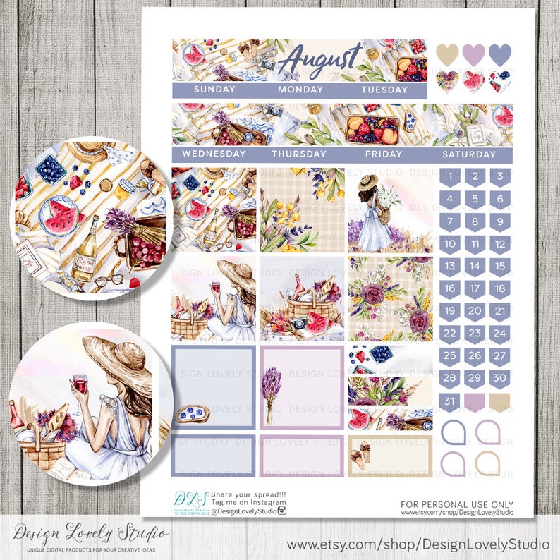 AUGUST Planner Stickers Printable Planner Stickers Big Happy - Etsy