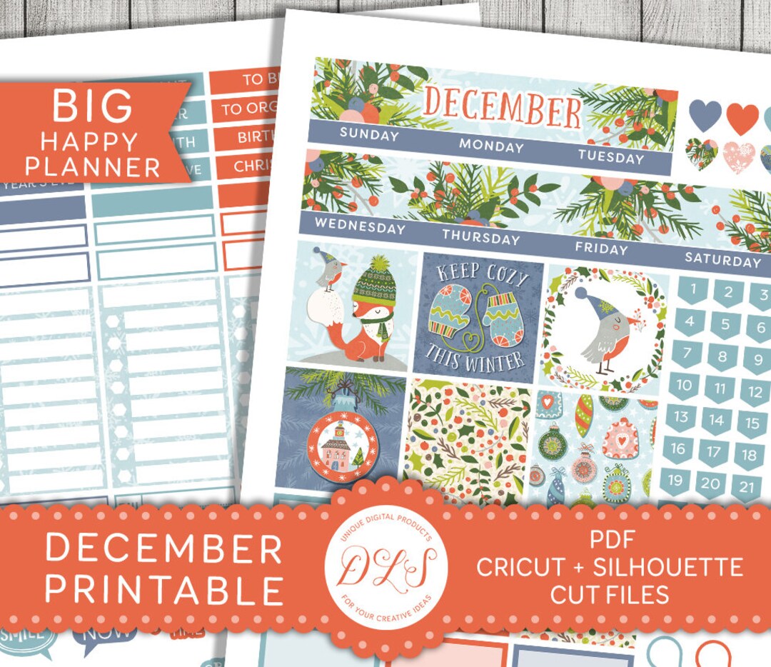 December Big Happy Planner Kit, December Printable Monthly Kit, Big ...