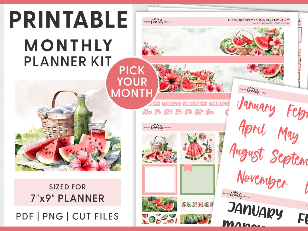 July Monthly Sticker Kit, August Monthly Sticker Kit, Printable Monthly ...