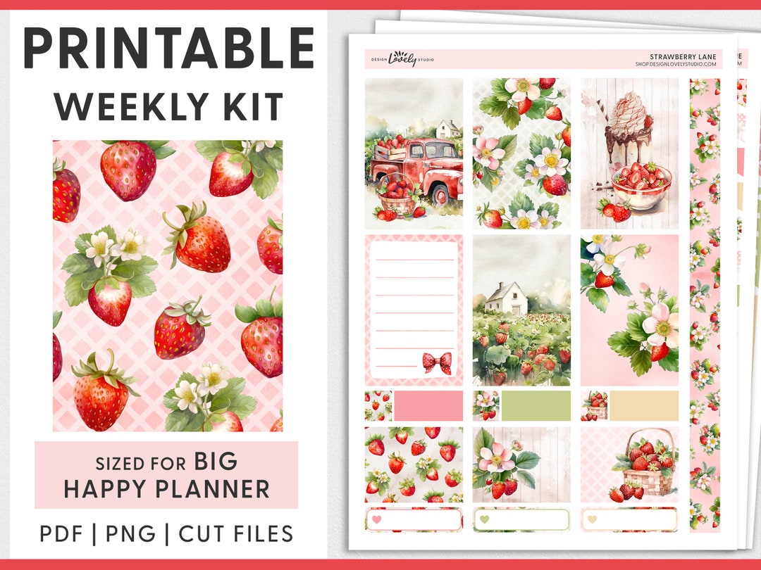 Strawberry Planner Stickers, Big Happy Planner Printable Stickers ...