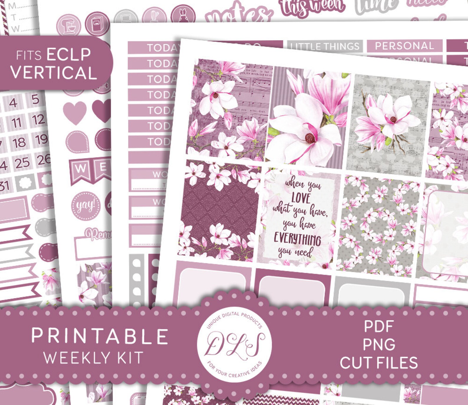 Printable Weekly Stickers Kit, Fits Erin Condren Life Planner, Floral ...