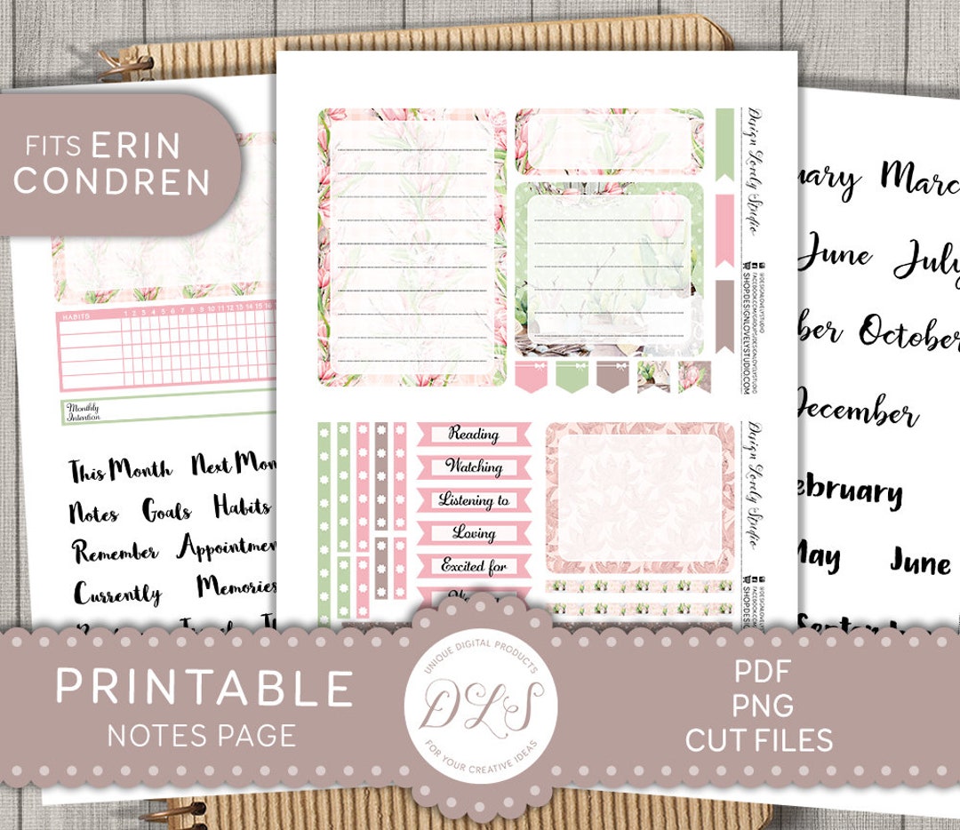 April NOTES PAGE Planner Stickers, Printable ECLP Notes Page, Spring ...