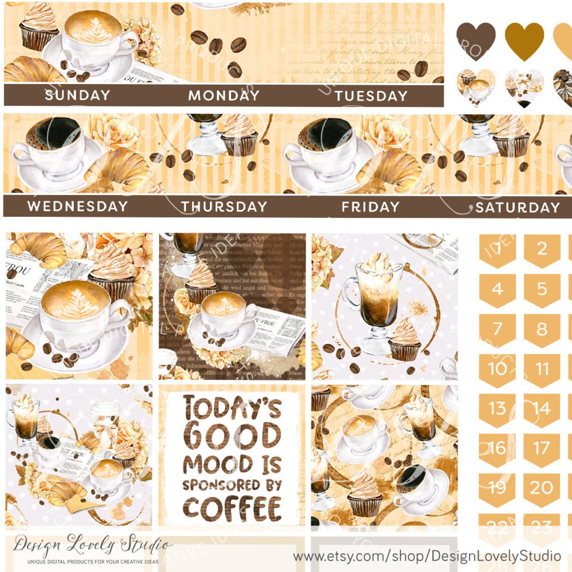 Printable COFFEE Monthly Planner Stickers Happy Planner - Etsy