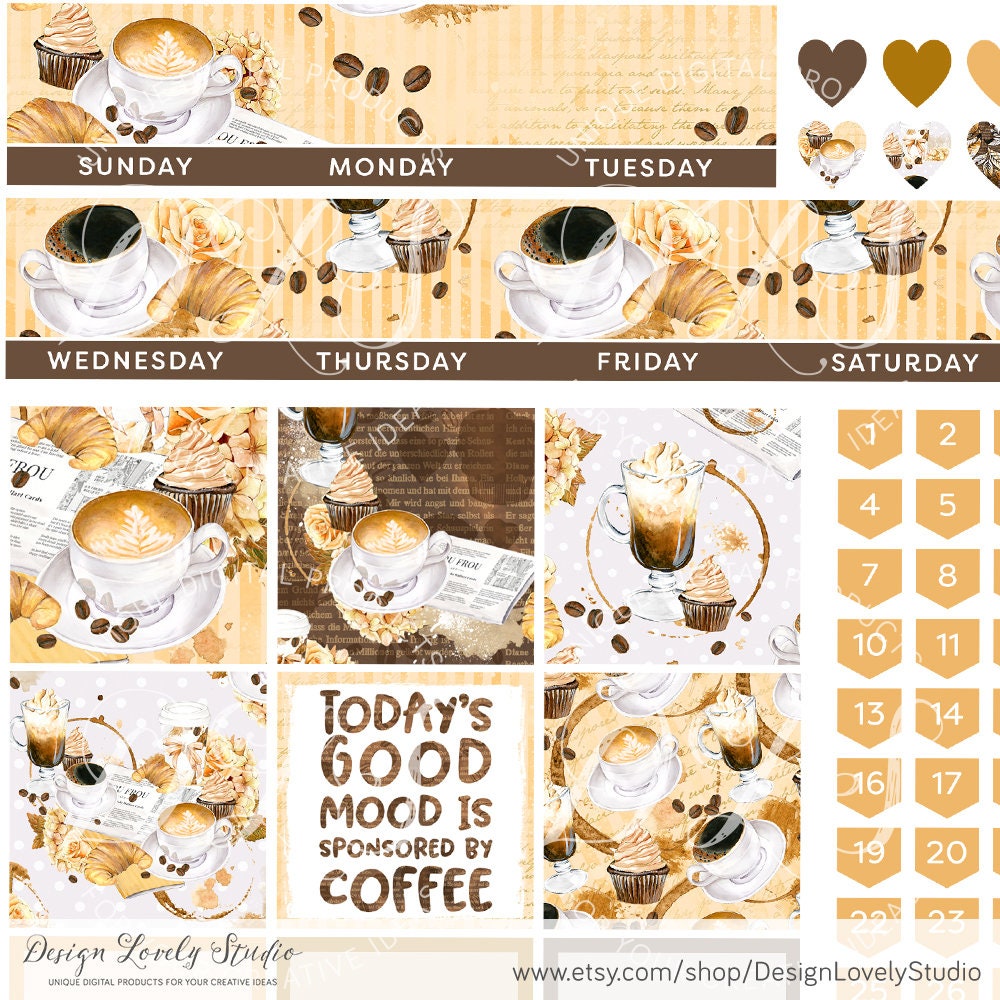 Printable COFFEE Monthly Planner Stickers Happy Planner - Etsy