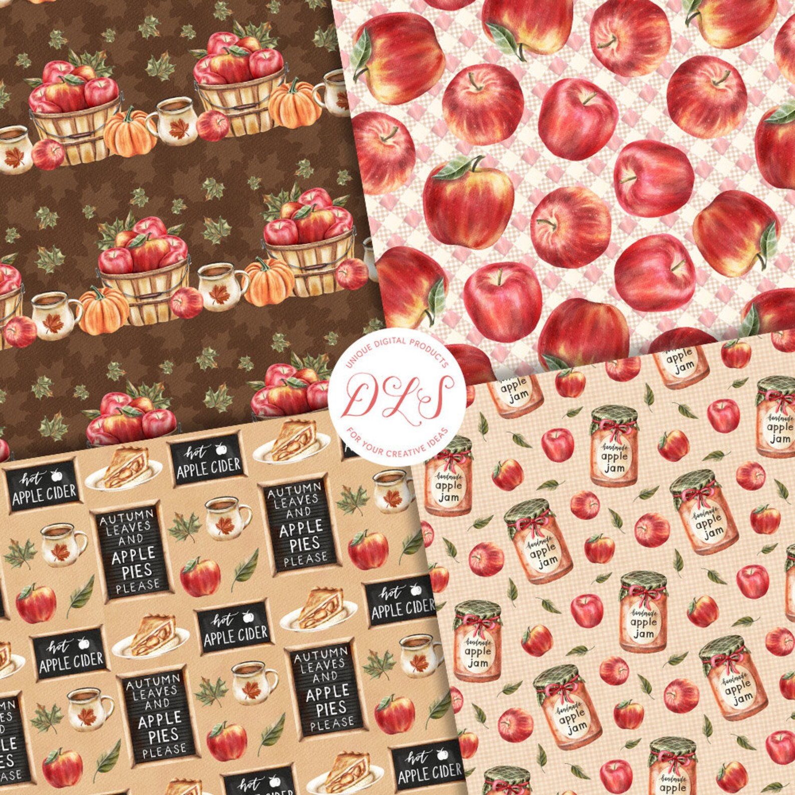 Apple Digital Paper, Fall Digital Background, Thanksgiving Pattern ...