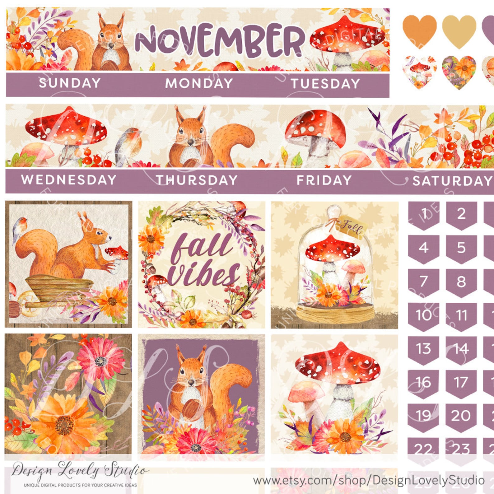 Printable NOVEMBER Monthly Stickers Kit Big Happy Planner - Etsy