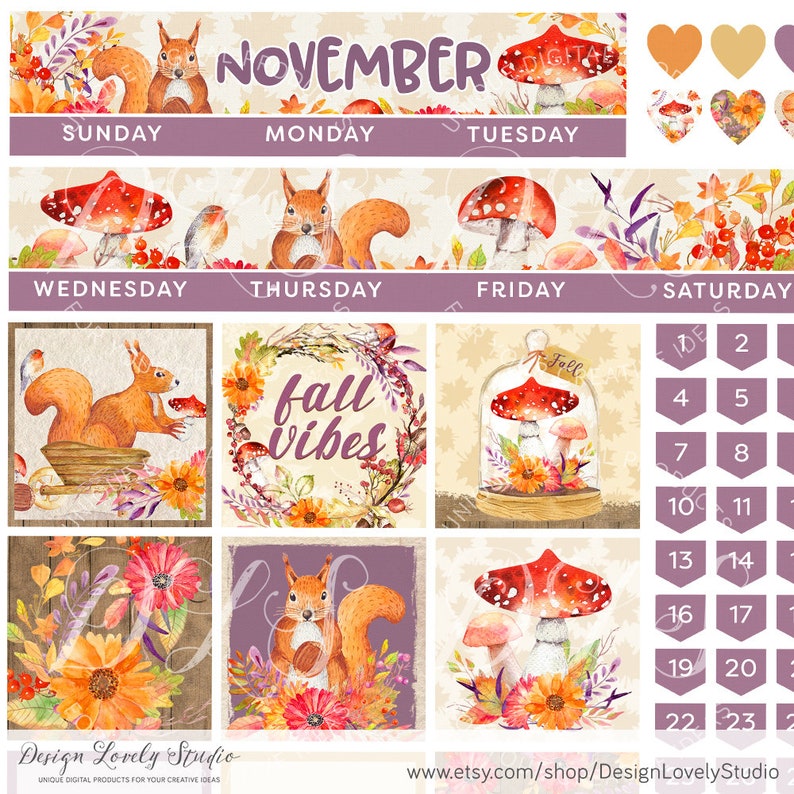 Printable NOVEMBER Monthly Stickers Kit Big Happy Planner | Etsy