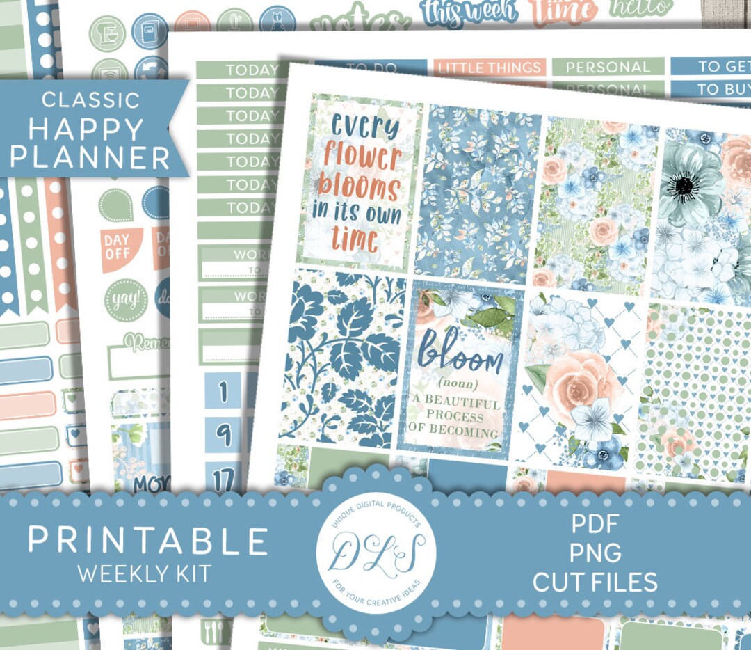 Printable FLORAL Planner Stickers, Happy Planner Weekly Stickers Kit ...