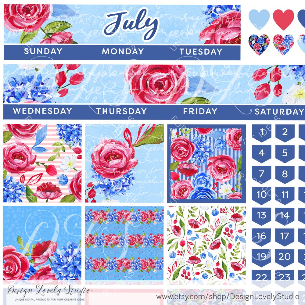 JULY Planner Stickers Printable Planner Stickers Big Happy - Etsy