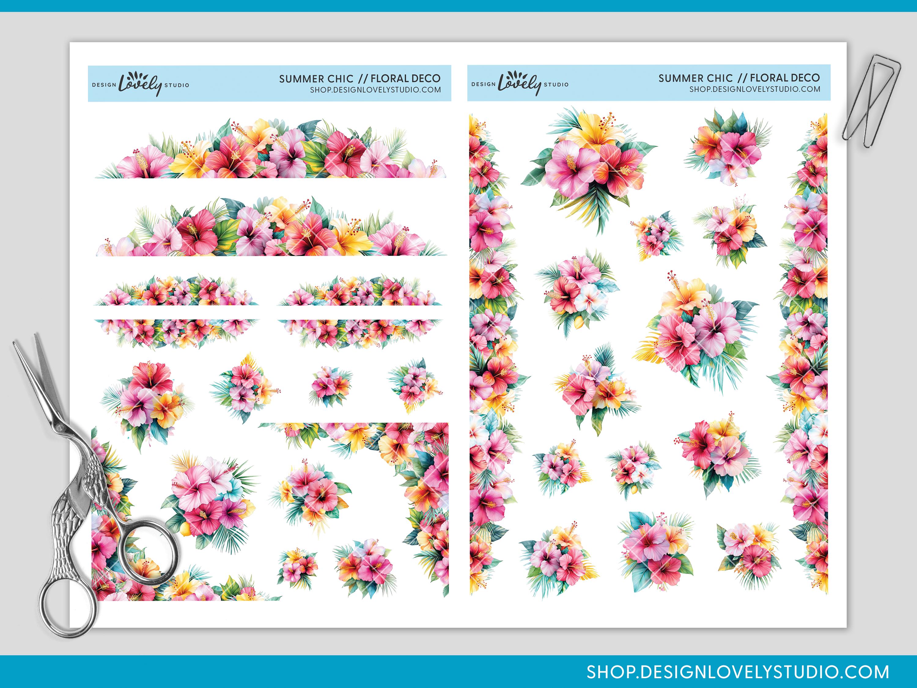 Hibiscus Floral Sticker Kit – Printable Tropical Flower Stickers for ...