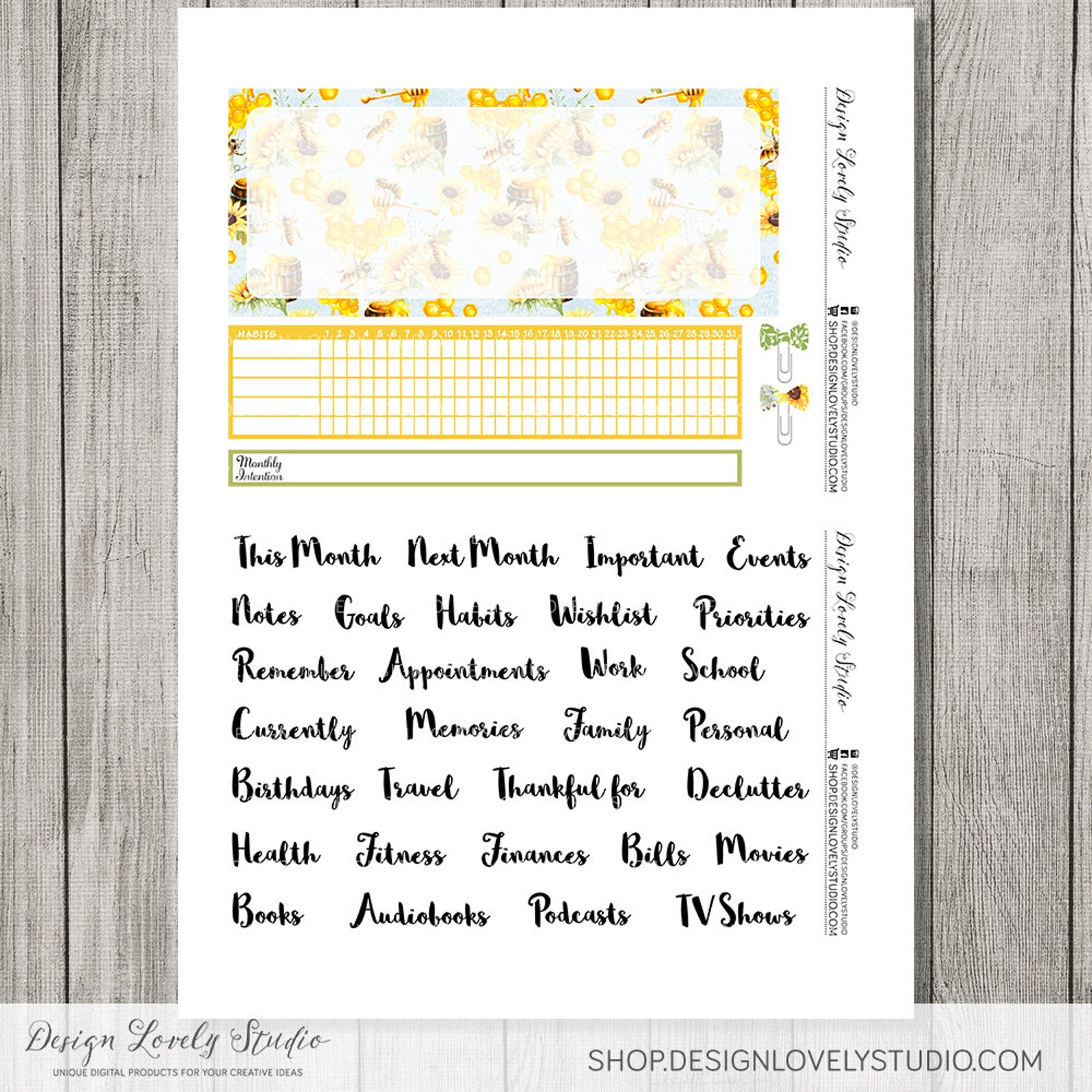 NOTES PAGE Printable Stickers, June Notes Page Kit, Honey Bee Planner ...