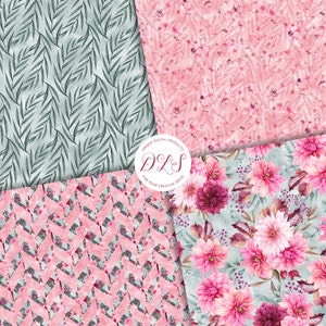 FLORAL Digital Paper Pack Dahlias Pink Mint Background Floral Wedding ...