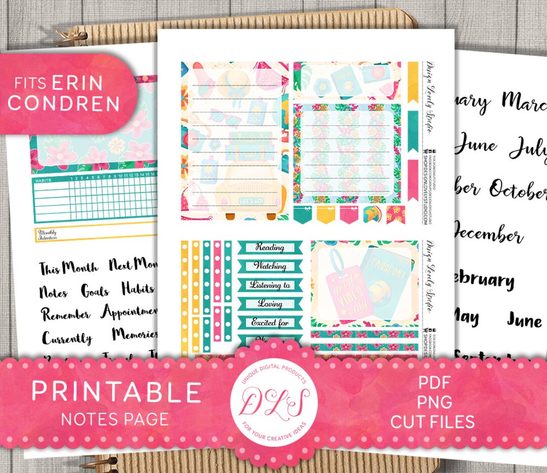 PRINTABLE Notes Page Stickers, ECLP Notes Page Stickers, Summer ...