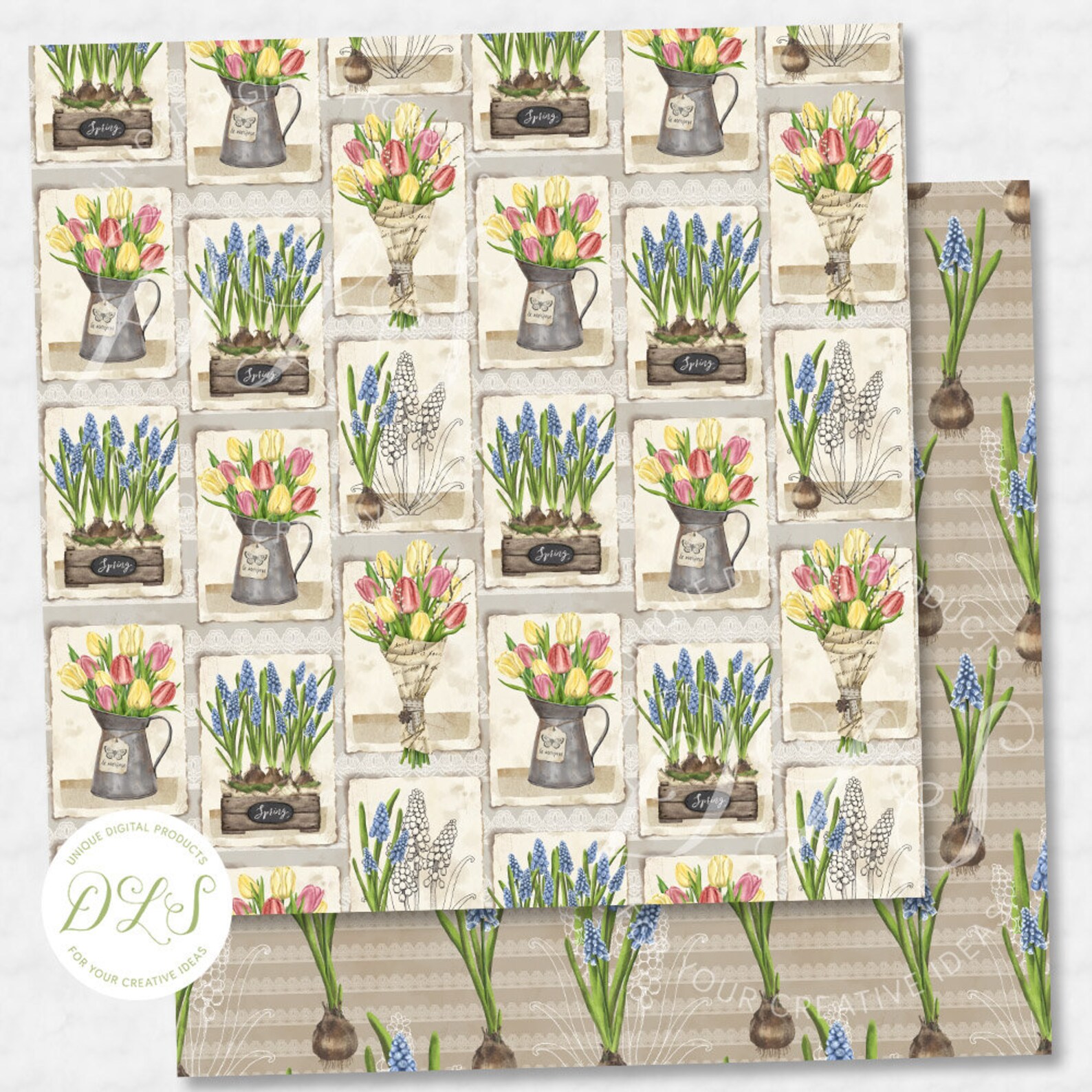 Spring Digital Paper Pack Spring Digital Background Tulips | Etsy