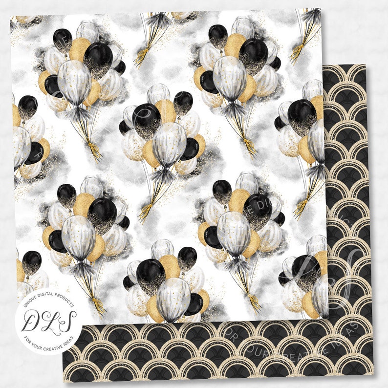 New Year's Eve Digital Paper, New Year Digital Backdrop, Gold Glitter ...