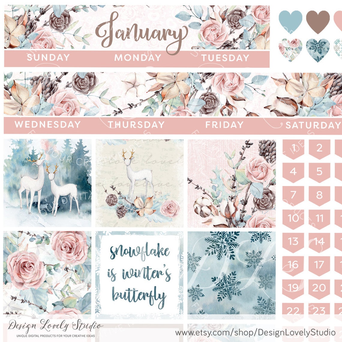 Printable JANUARY Monthly Stickers Kit Big Happy Planner - Etsy