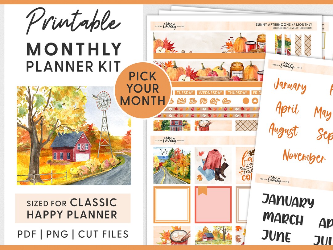 Happy Planner Monthly Sticker Kit, September Planner Stickers, October ...