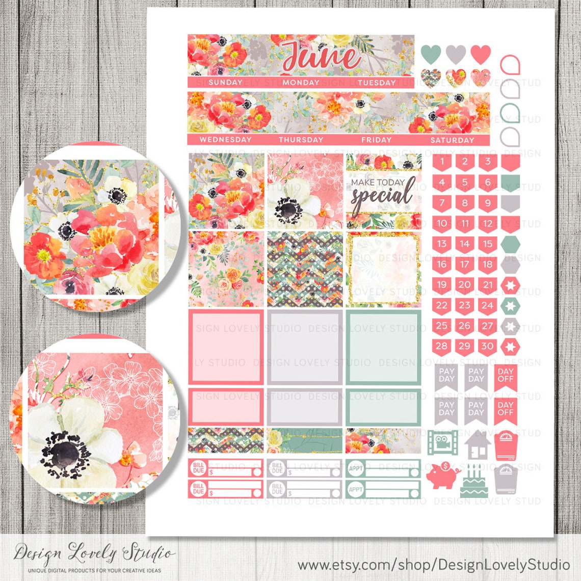 Printable JUNE Stickers Kit, Happy Planner JUNE Monthly Stickers Kit ...