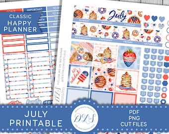 Printable JULY Monthly Stickers Kit Happy Planner July - Etsy