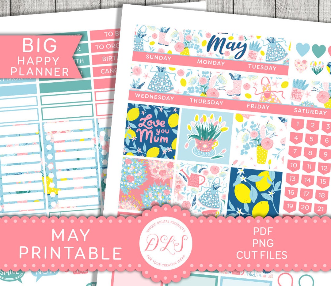 Big Happy Planner May Stickers Kit, May Monthly Printable Stickers Kit ...
