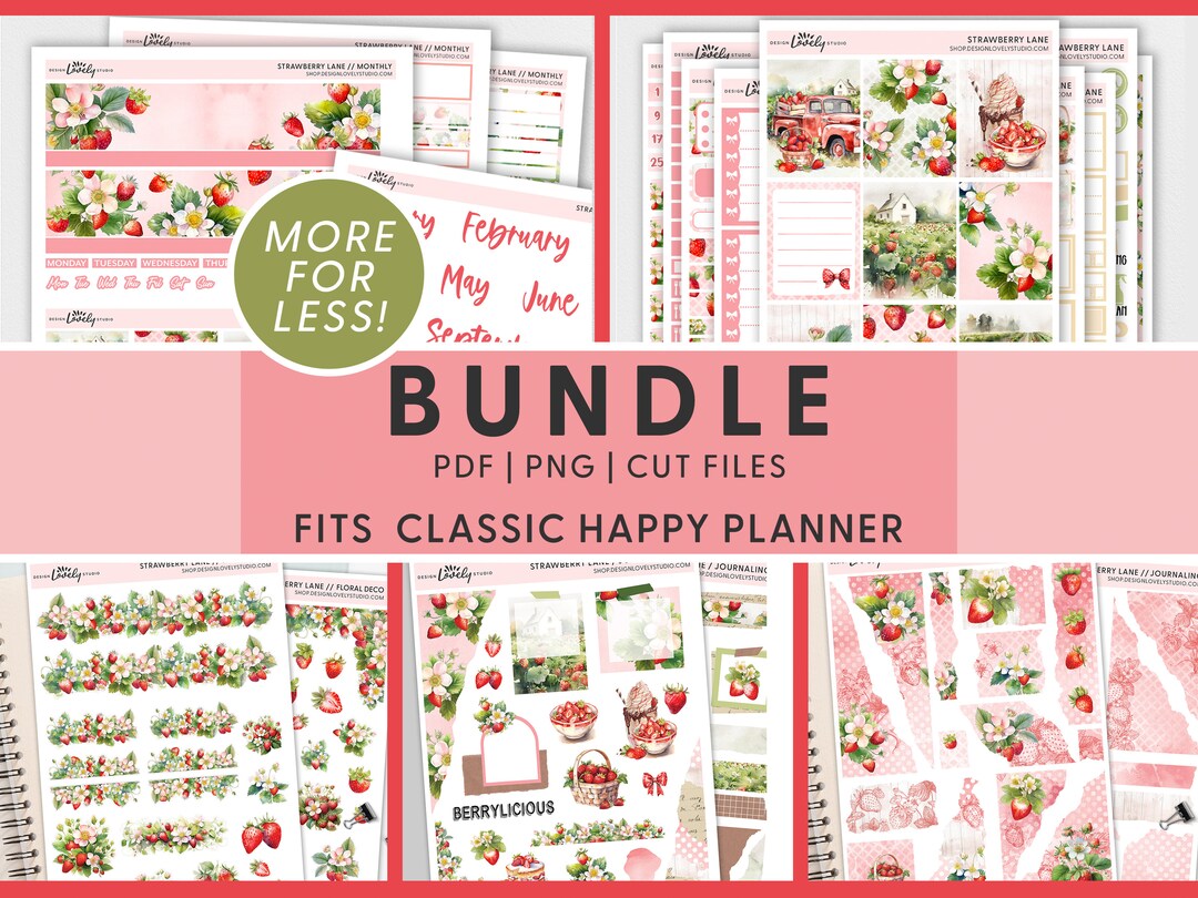 Strawberries Printable Planner Stickers Bundle for Happy Planner ...