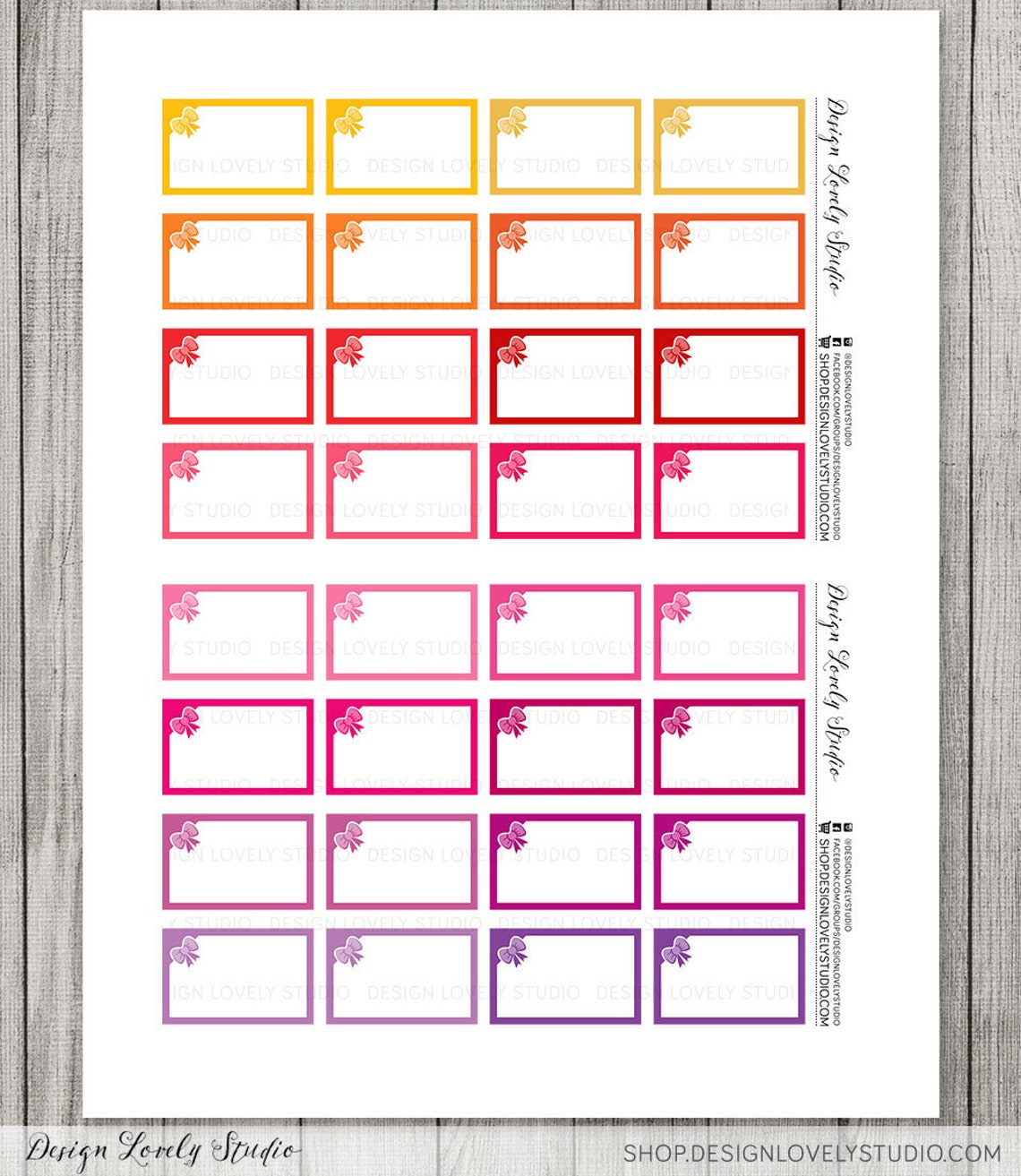 Printable Half Box Stickers Printable Bow Half Boxes | Etsy