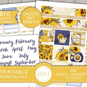 SUNFLOWERS Printable Planner Stickers, Big Happy Planner Stickers ...