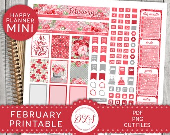 Printable FEBRUARY Planner Stickers Kit Happy Planner | Etsy