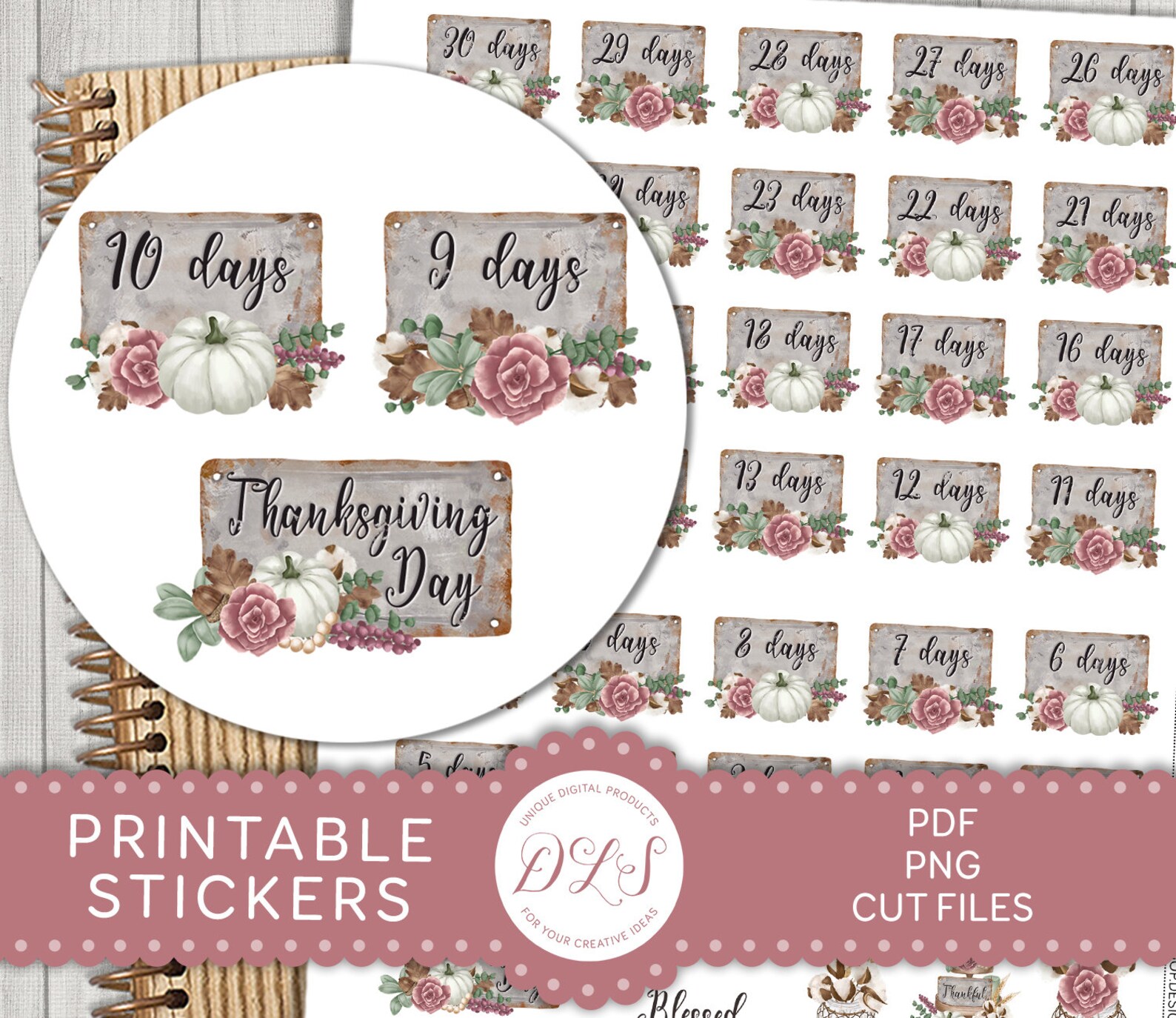 Printable THANKSGIVING Countdown Stickers Thanksgiving - Etsy