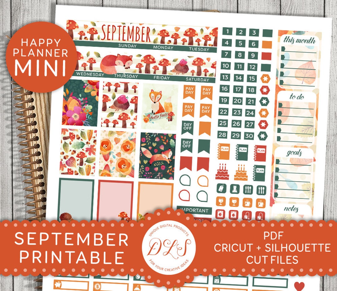 September Mini Planner Stickers, September Monthly Stickers Kit, Fall ...
