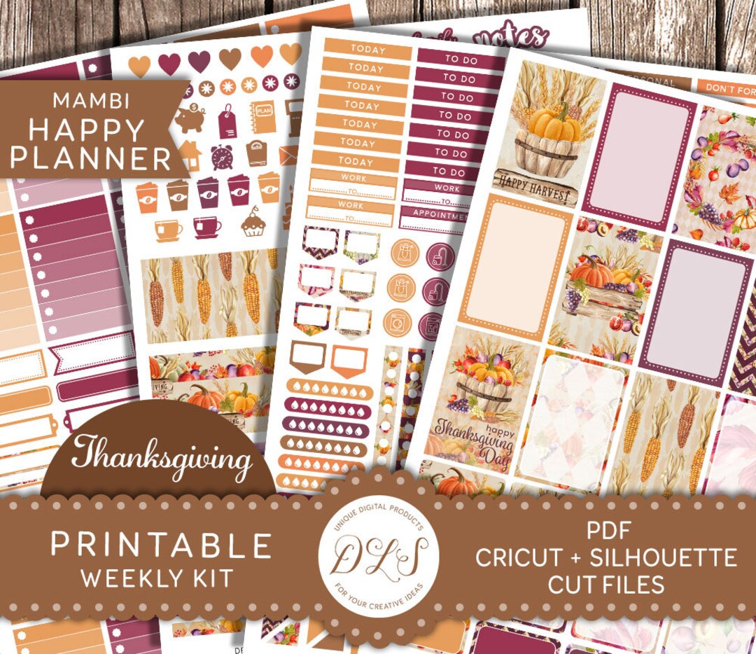 Thanksgiving HAPPY PLANNER, Thanksgiving Sticker Kit, Thanksgiving ...